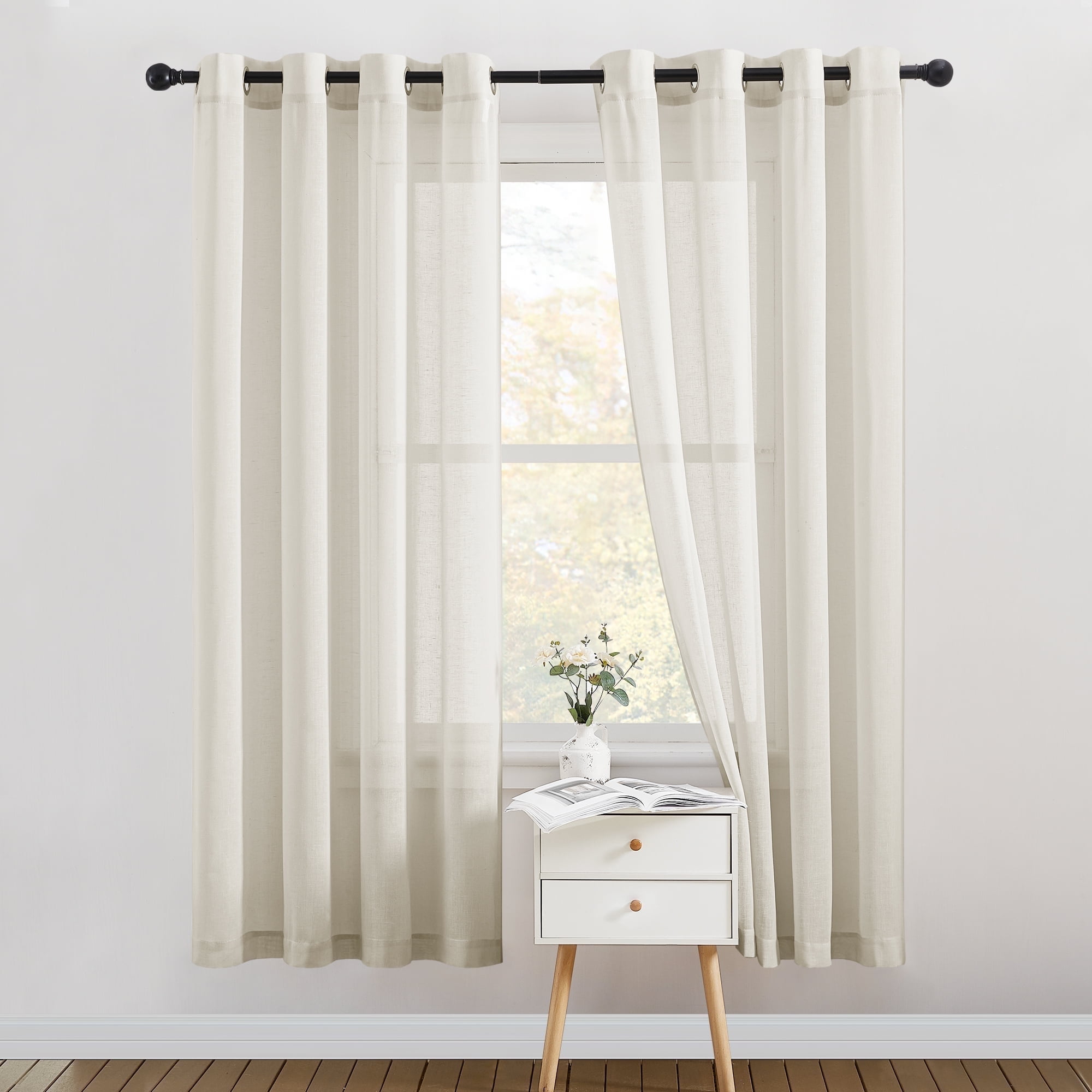 NICETOWN Natural Sheer linen Curtains for Bedroom 72 inches Long 52 ...