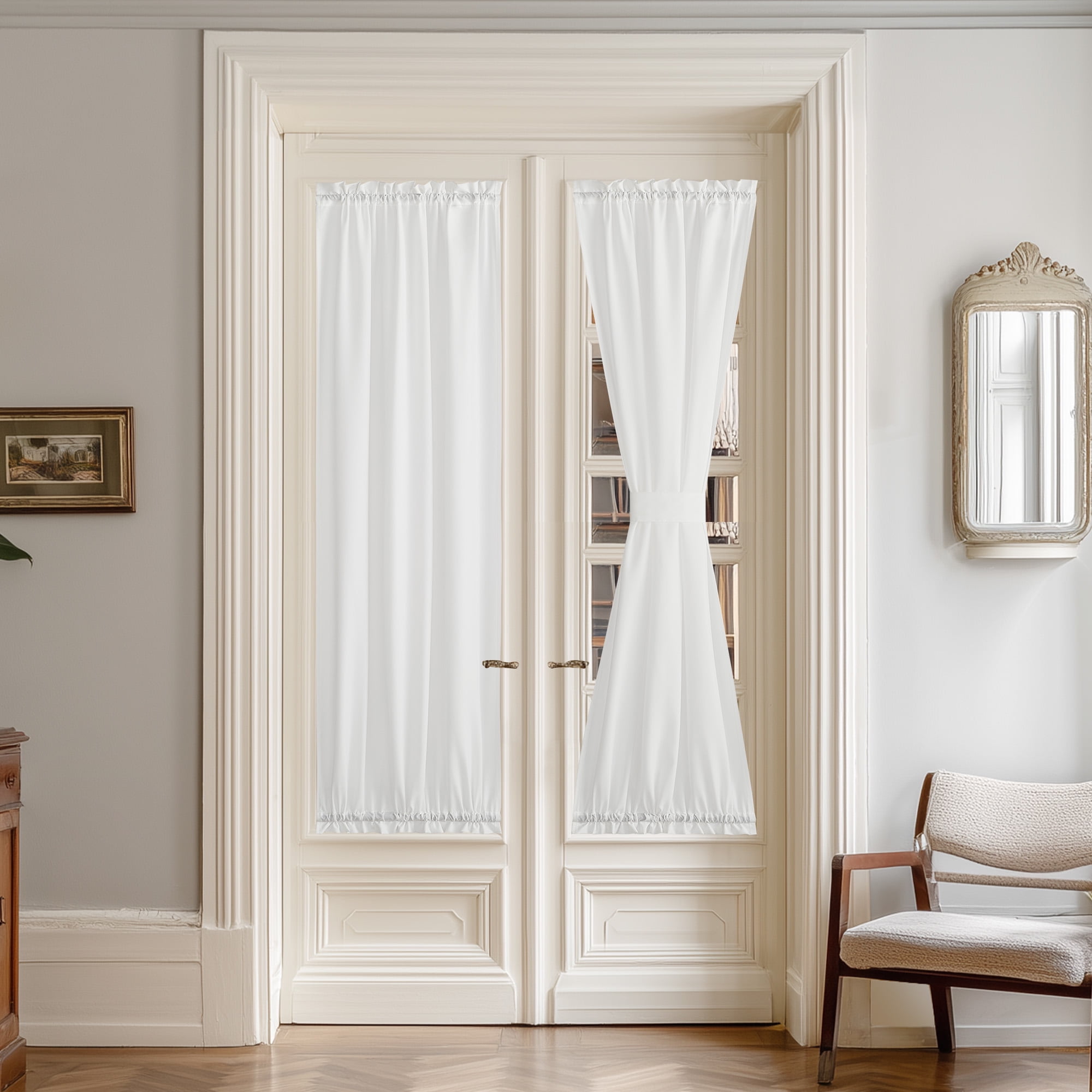 NICETOWN, Non-See-Through French Door Curtains, 26"x72", White ...