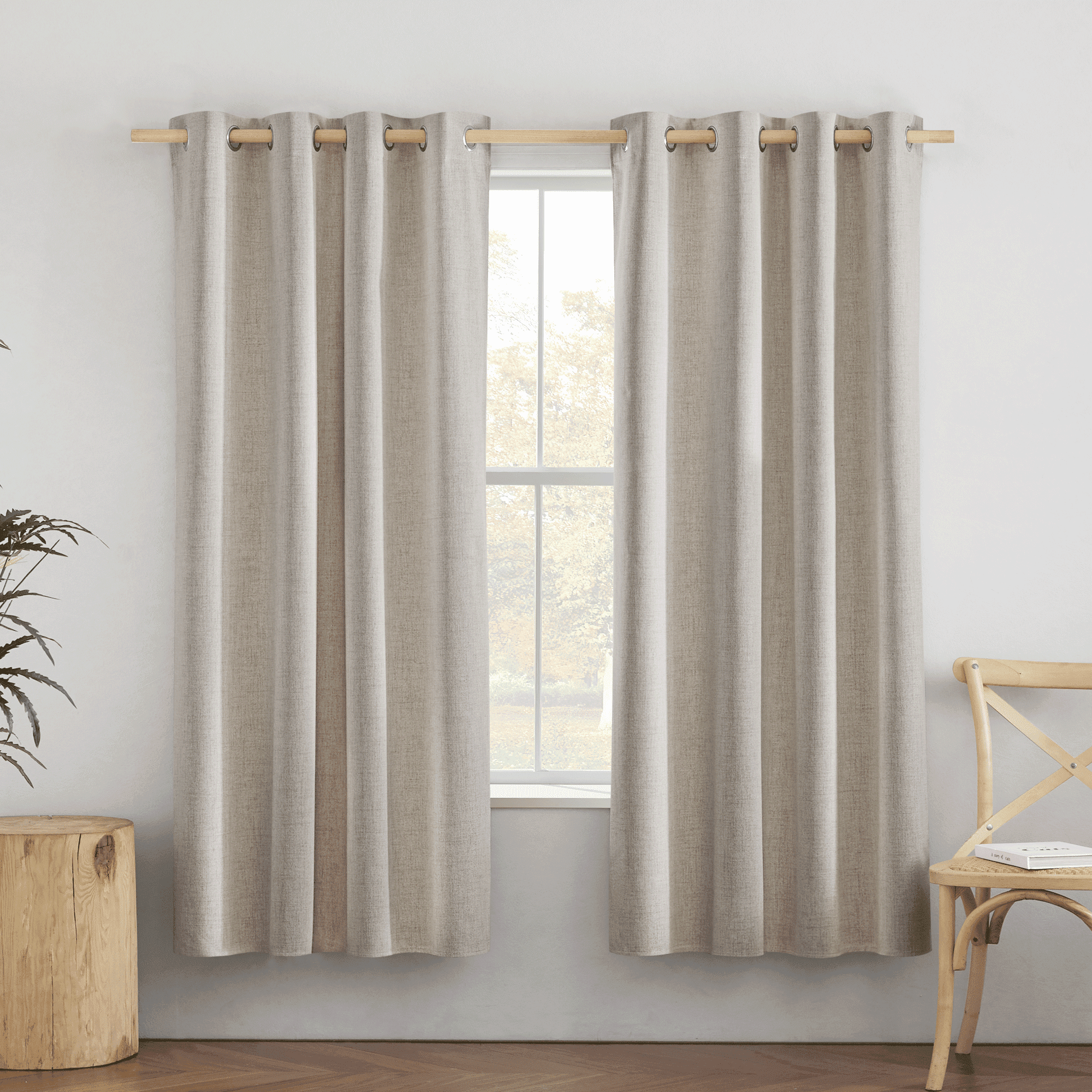 NICETOWN Oatmeal 100% Blackout Linen Curtains for Living Room, Full ...