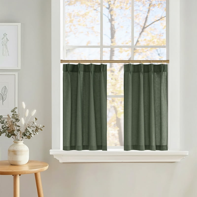 NICETOWN Olive Green Kitchen Curtains 36 Inches Long, Rustic Pinch ...