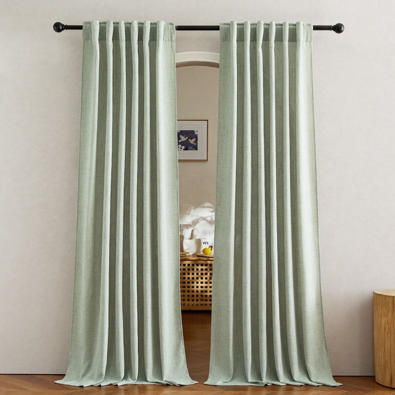 NICETOWN Olive Green Linen Curtains 63 Inches Long 55" Wide for Kitchen ...