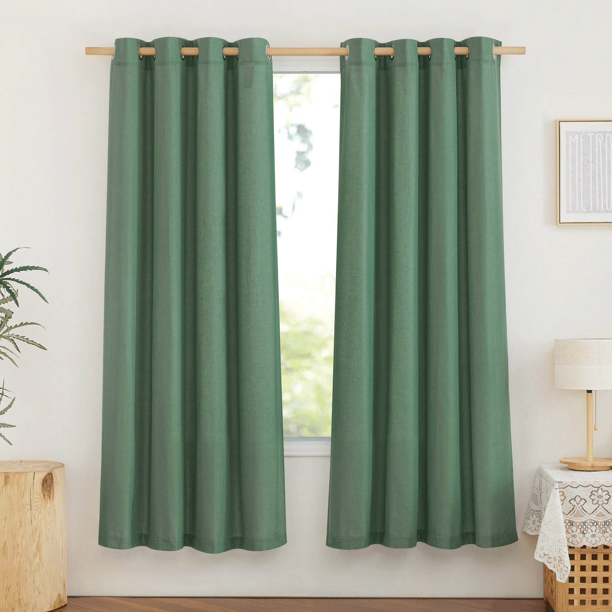 NICETOWN Olive Green Linen Curtains for Bedroom, Grommet Linen Blend ...