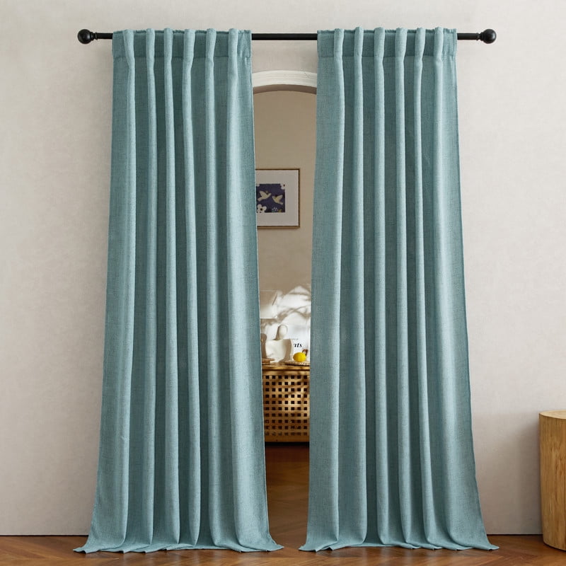 NICETOWN Olive Green Linen Curtains for Kitchen, Grommet Natural Linen ...