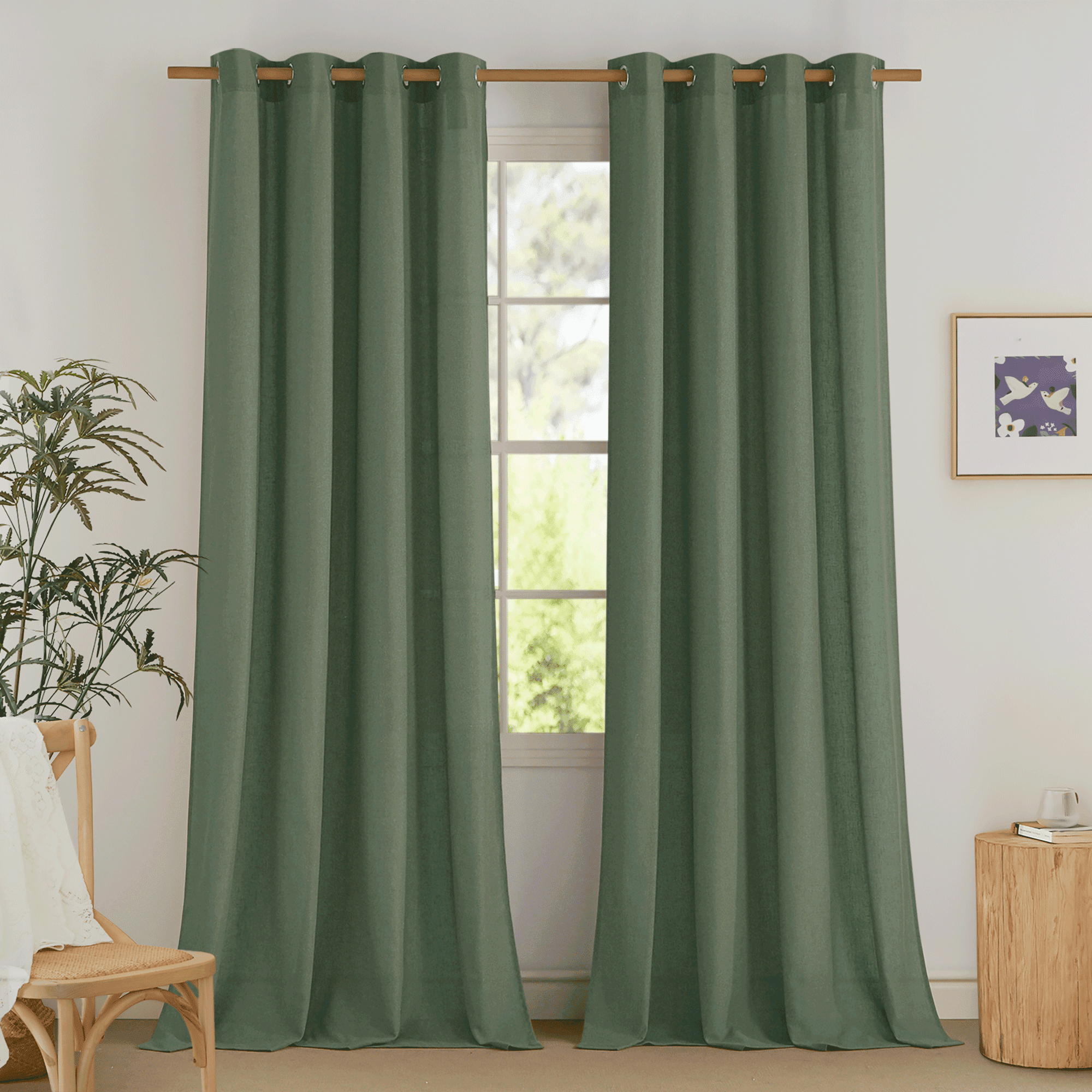 NICETOWN Olive Green Linen Curtains for Living Room, Natural Linen ...