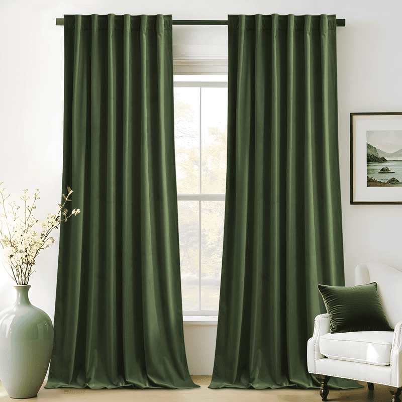 NICETOWN Olive Green Velvet Curtains for Bedroom, Super Soft Vintage ...