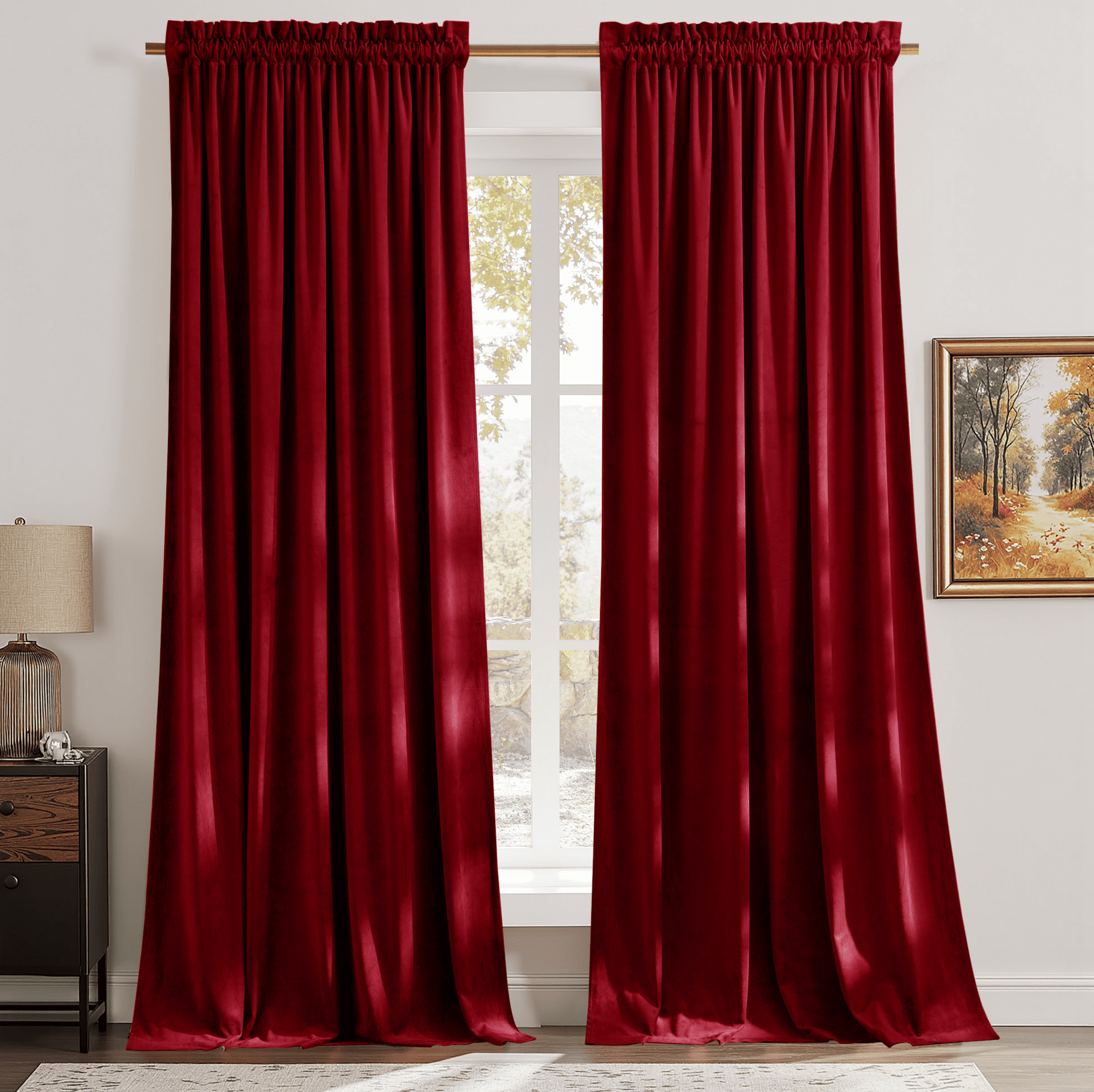 NICETOWN Red Velvet Curtains 108 inches Long 2 Panels Set, Room ...