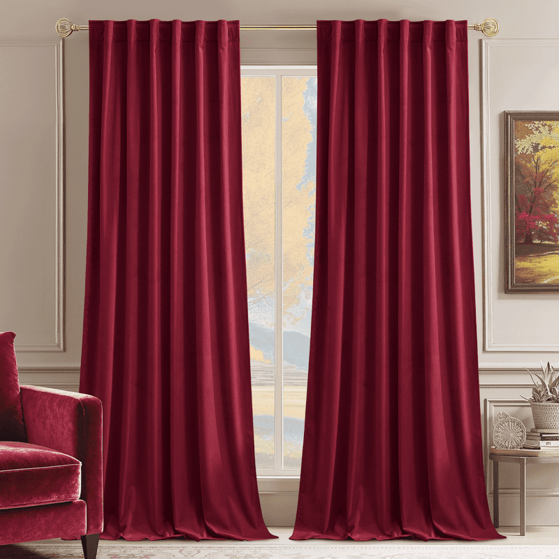 NICETOWN Red Velvet Curtains for Bedroom, Blackout Velvet Curtains ...