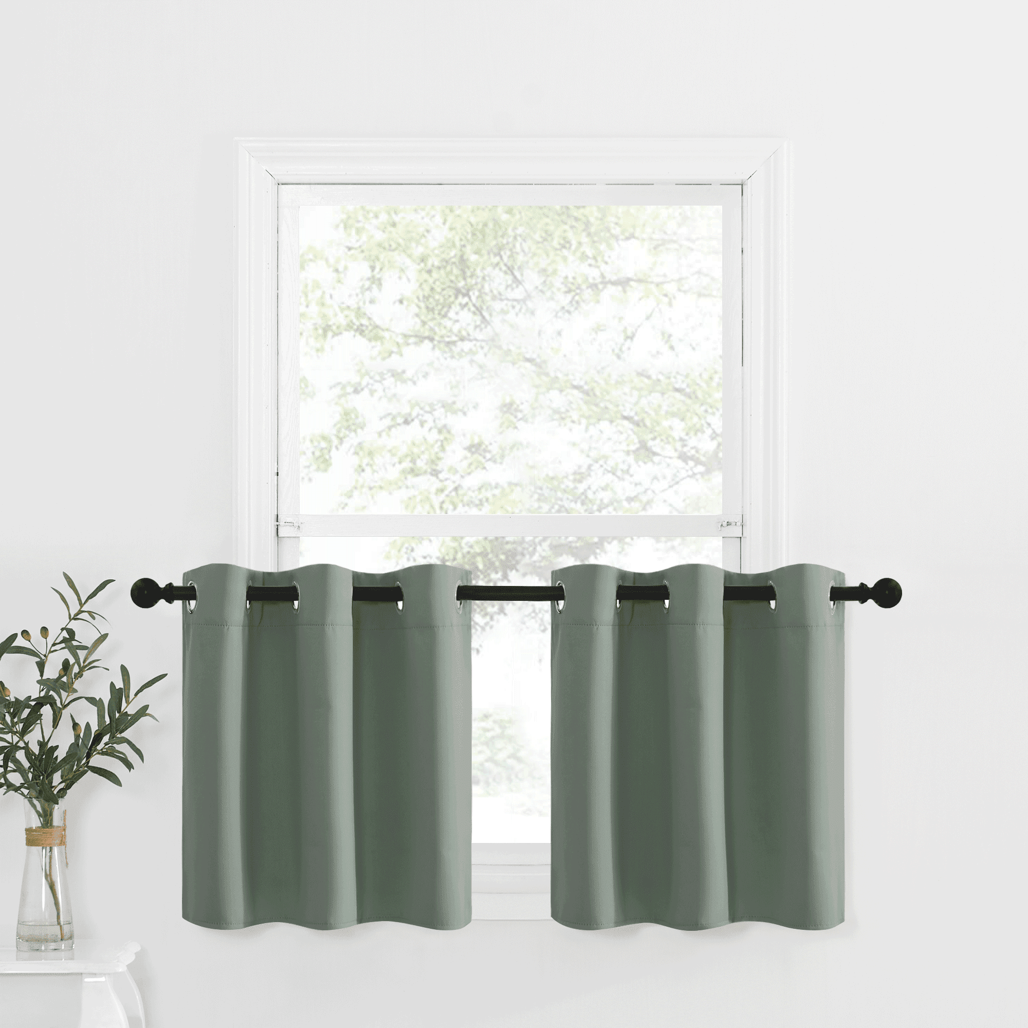 NICETOWN Sage Green Blackout Kitchen Curtains, Thermal Insulated ...
