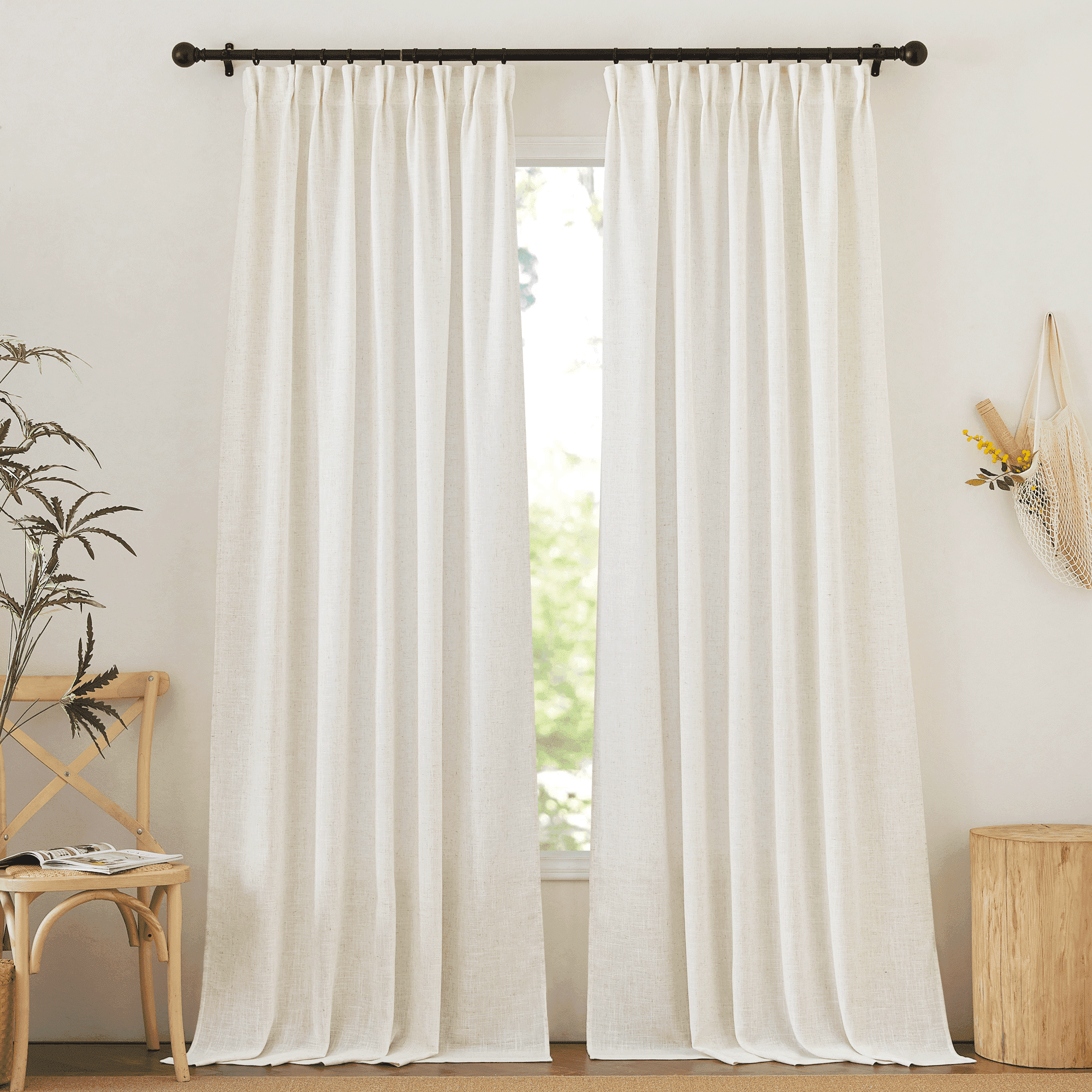 NICETOWN Semi Sheer Linen Curtains 108 inches Long for Bedroom, Light ...