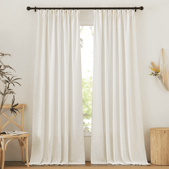 NICETOWN Semi Sheer Linen Curtains 108 inches Long for Bedroom, Light ...