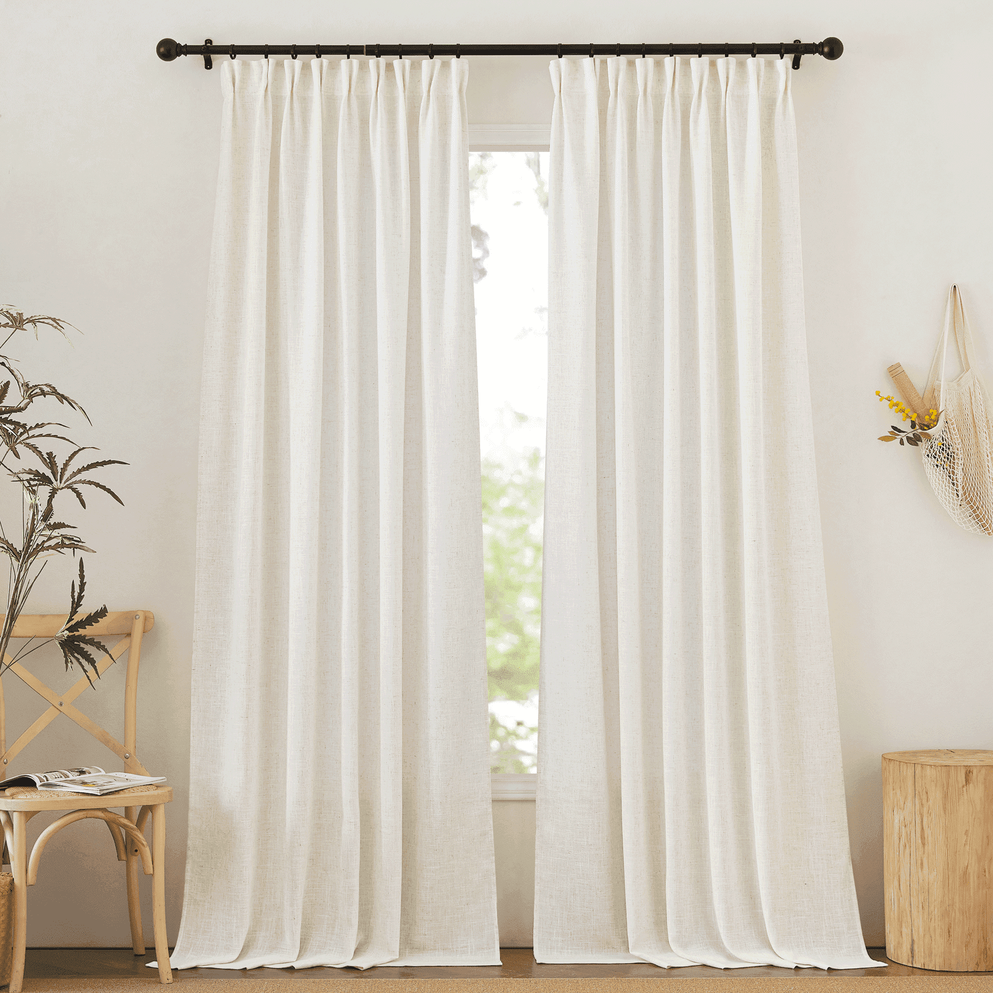 NICETOWN Semi Sheer Linen Curtains 108 inches Long for Bedroom, Light ...