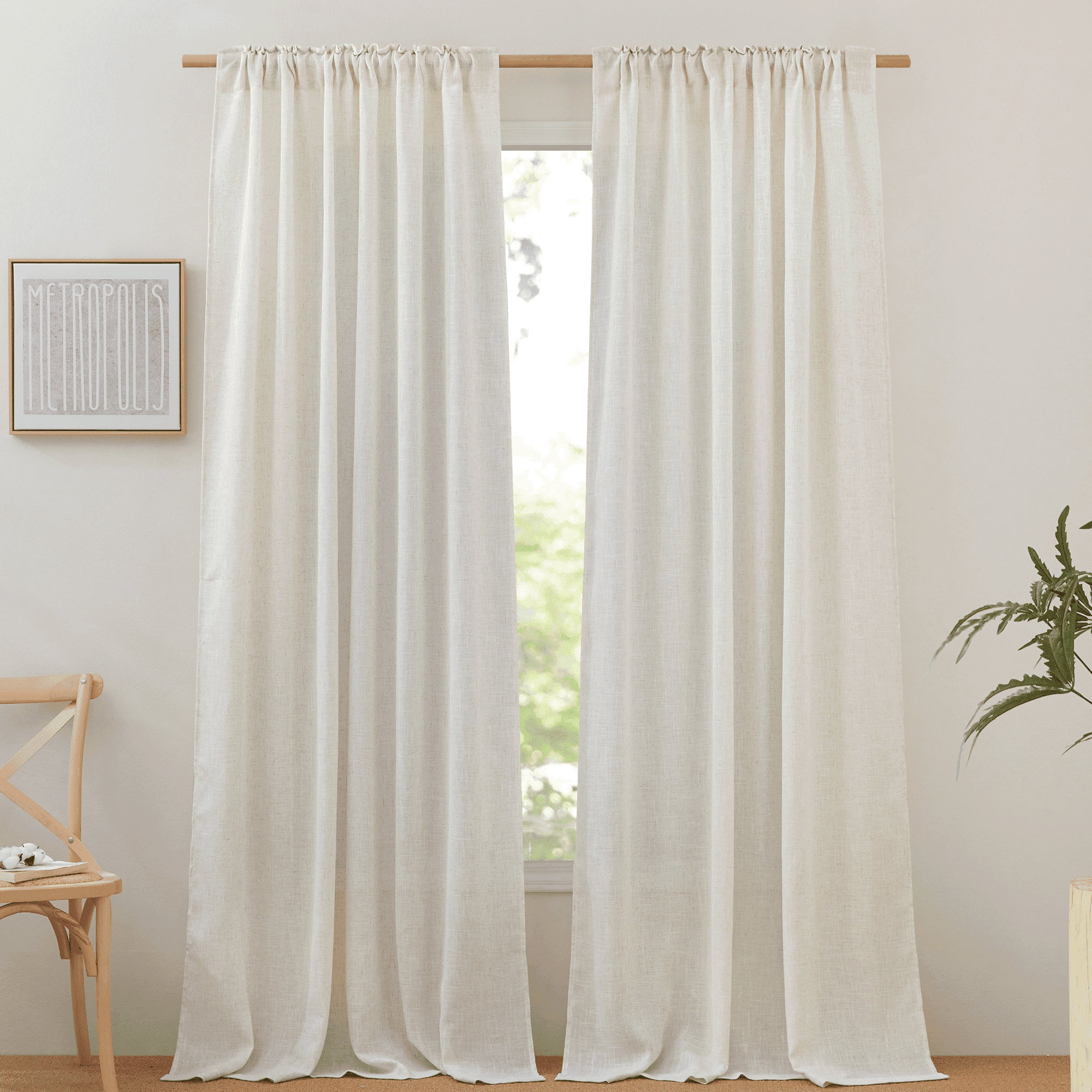 NICETOWN Semi Sheer Linen Curtains for Bedroom, Light Filtering Linen ...