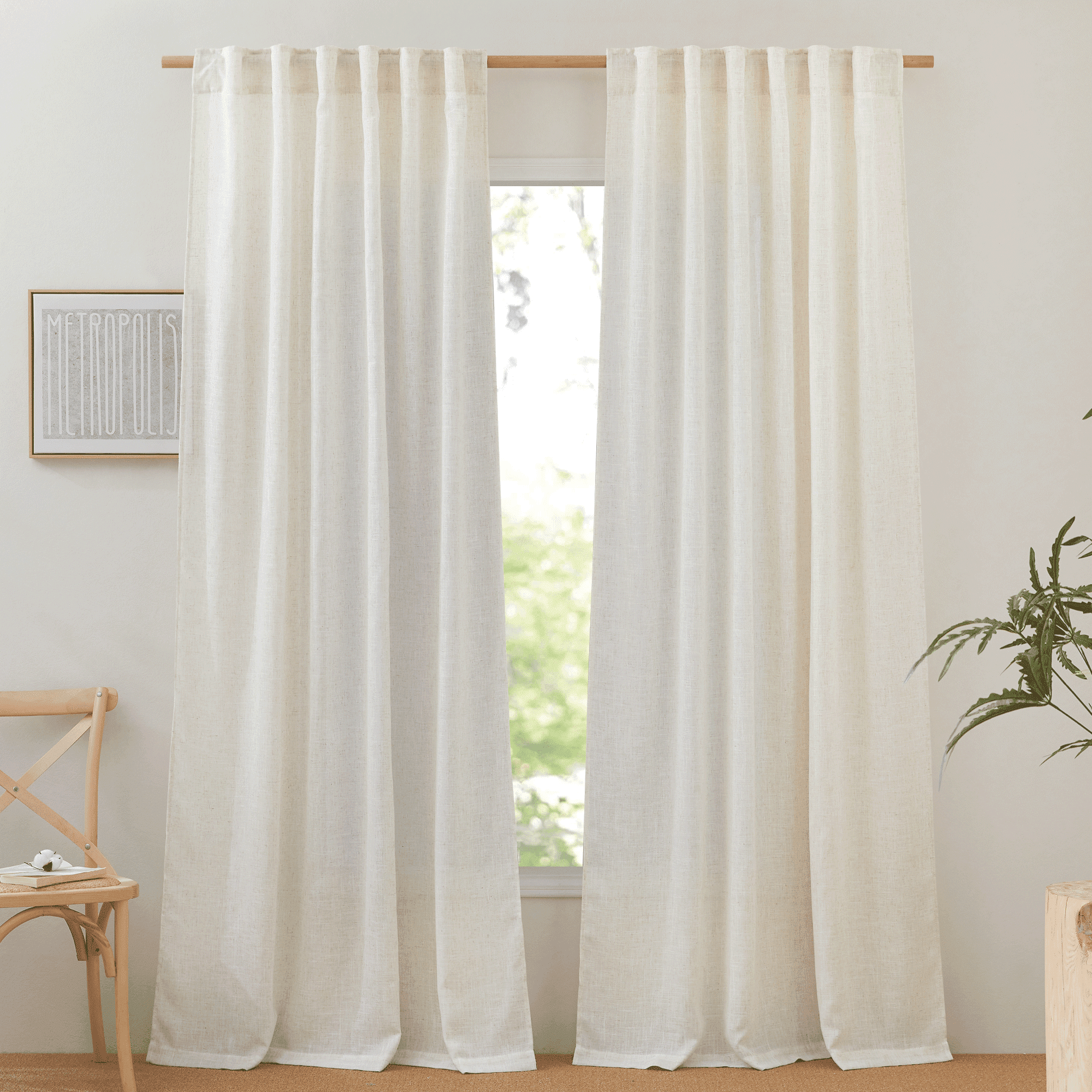NICETOWN Semi Sheer Linen Curtains for Living Room, Light Filter ...