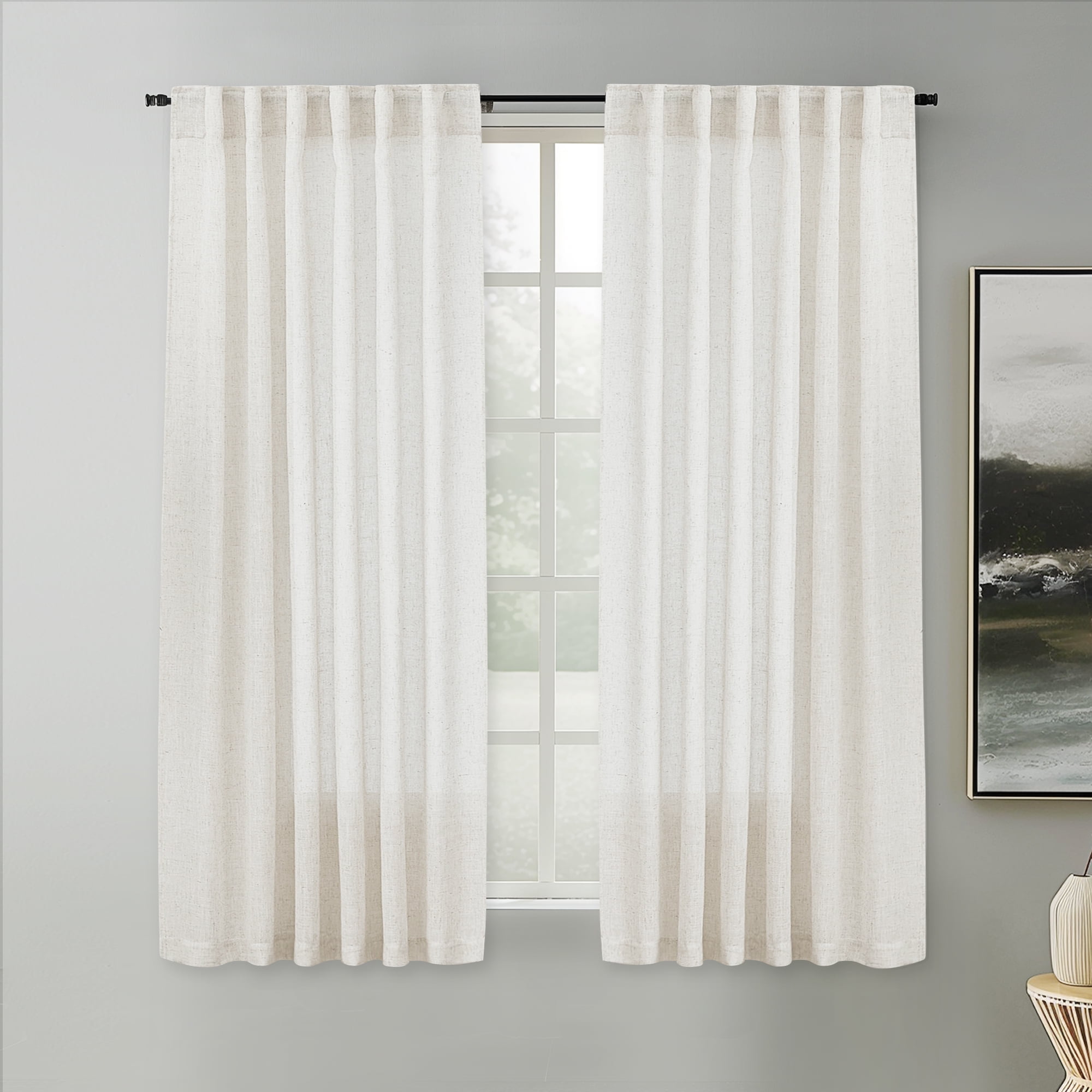 NICETOWN Semi Sheer Linen Curtains for Living Room, Light Filter ...
