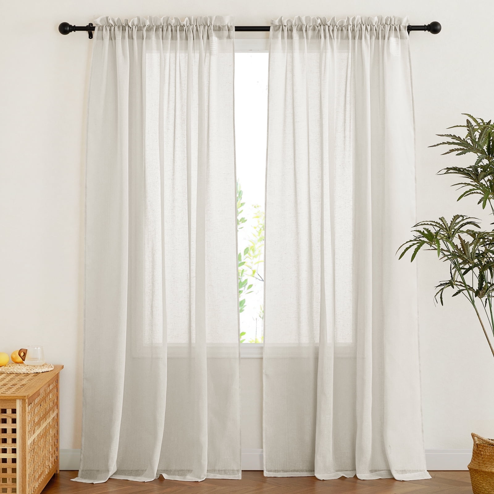 NICETOWN Semi Sheer Linen Curtains for Living Room, Rod Pocket Linen ...