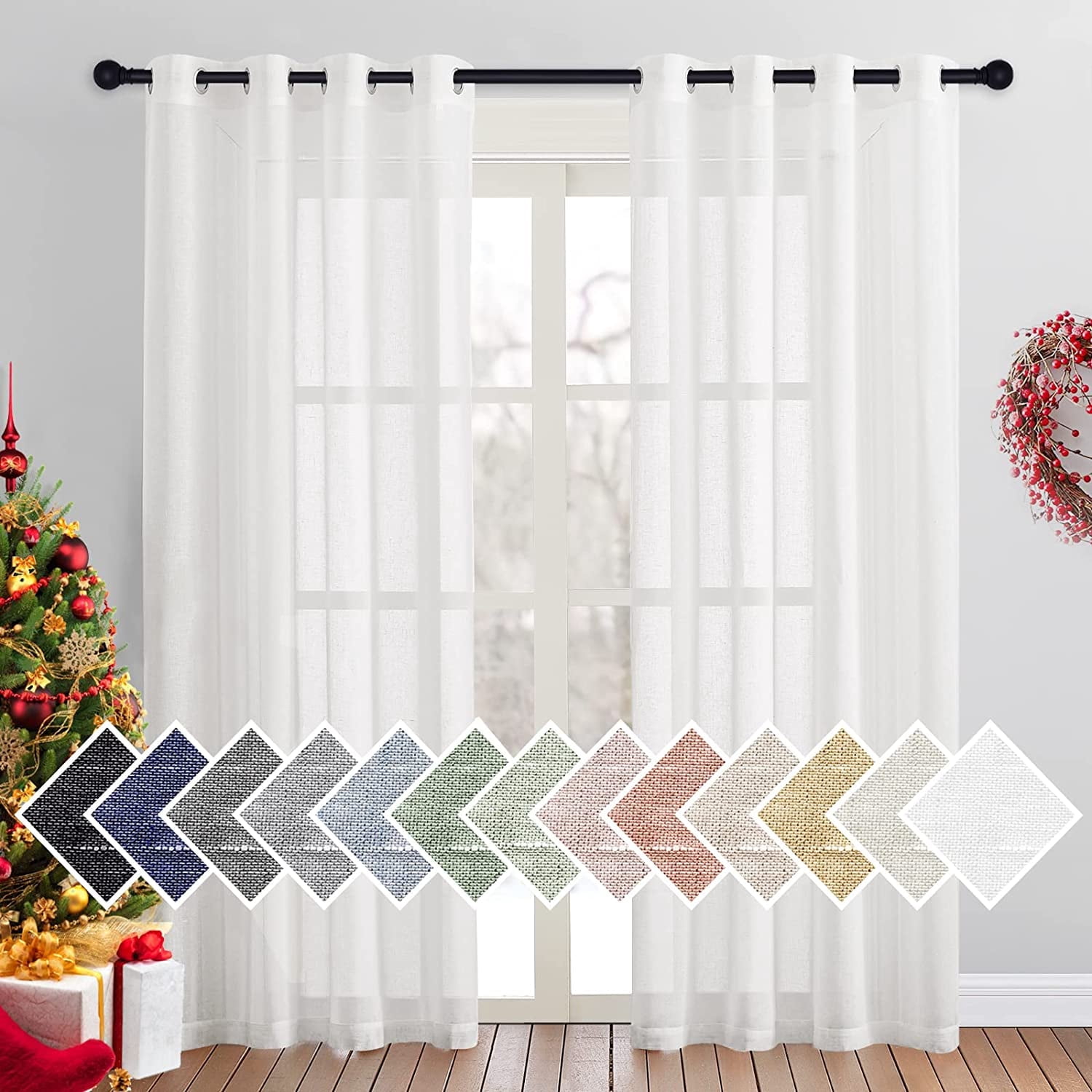 NICETOWN Sheer White Window Curtains Linen Textured 84 inch Length ...