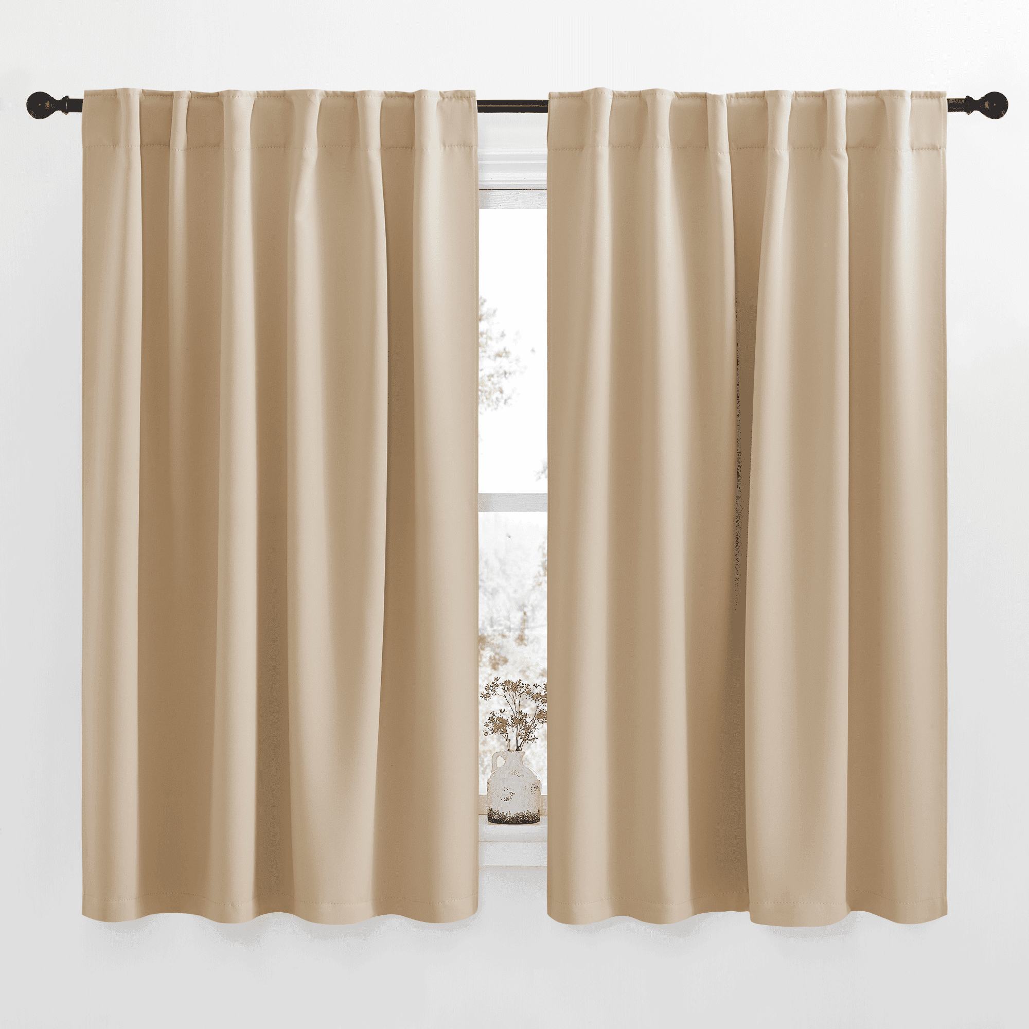 NICETOWN Solid Blackout Curtains Back Tab and Rod Pocket Window ...