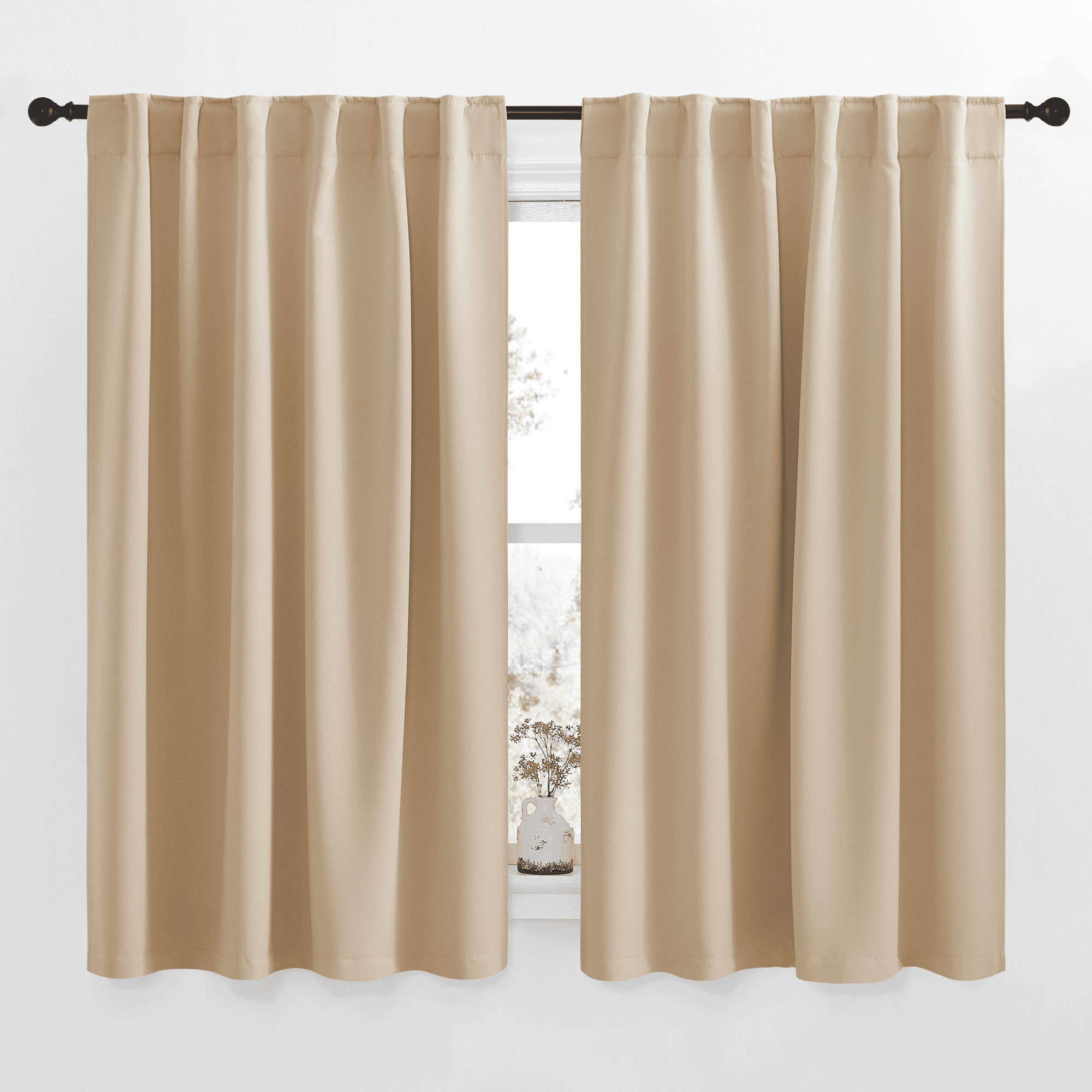 NICETOWN Solid Blackout Curtains Back Tab and Rod Pocket Window ...
