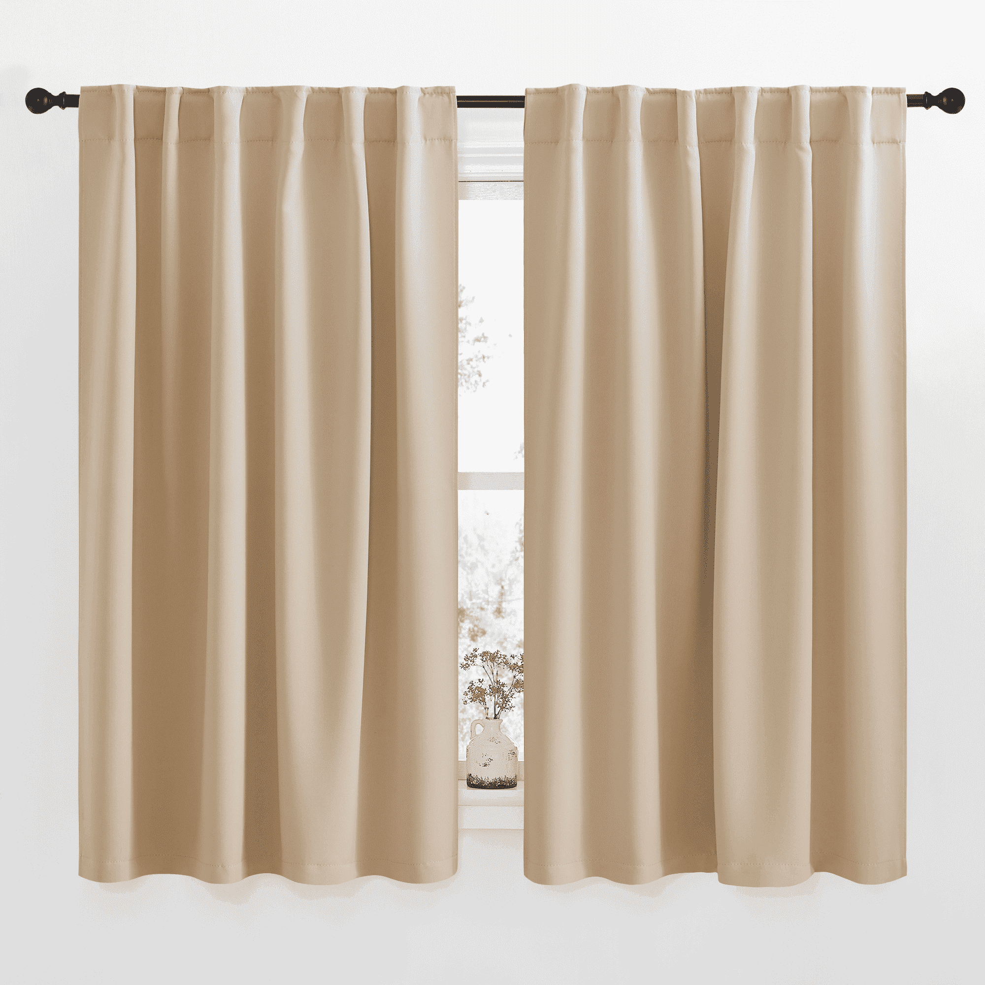 NICETOWN Solid Blackout Curtains Back Tab and Rod Pocket Window ...