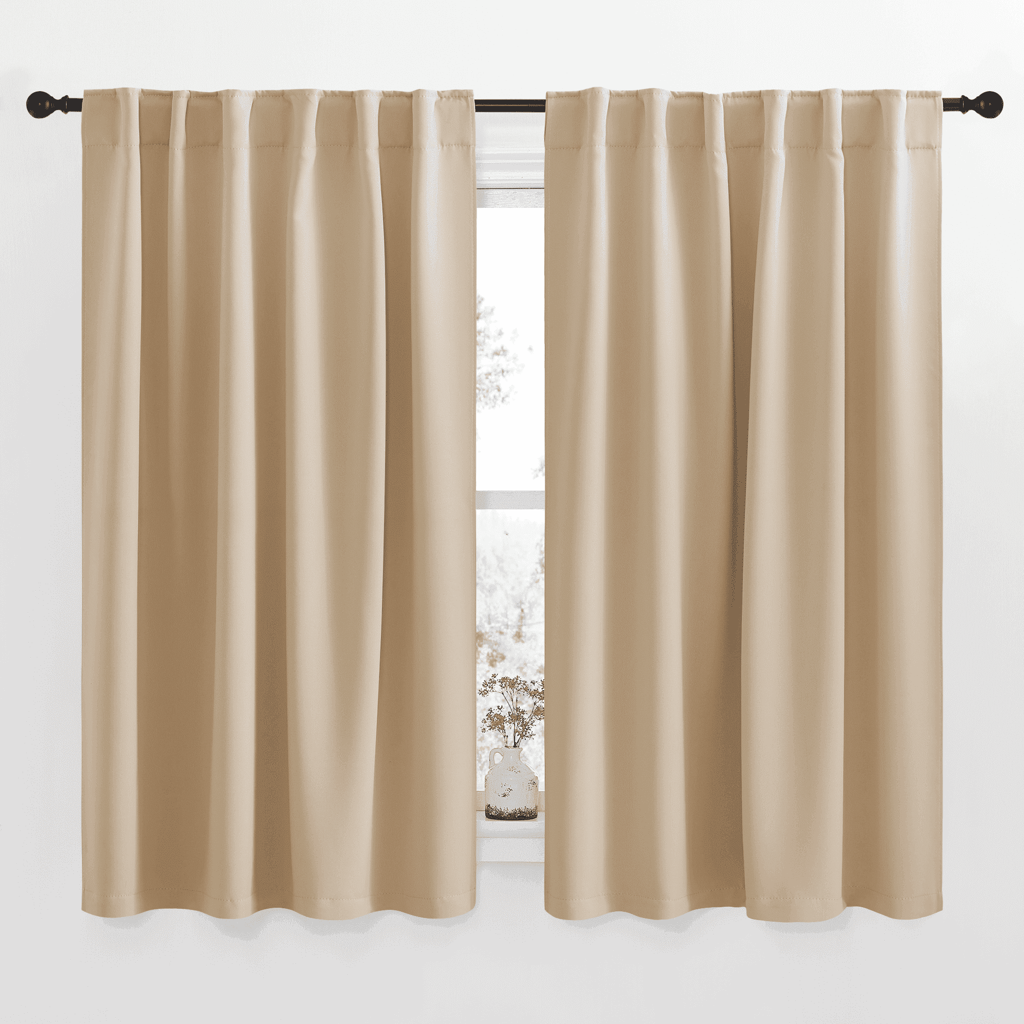 NICETOWN Solid Blackout Curtains Back Tab and Rod Pocket Window ...