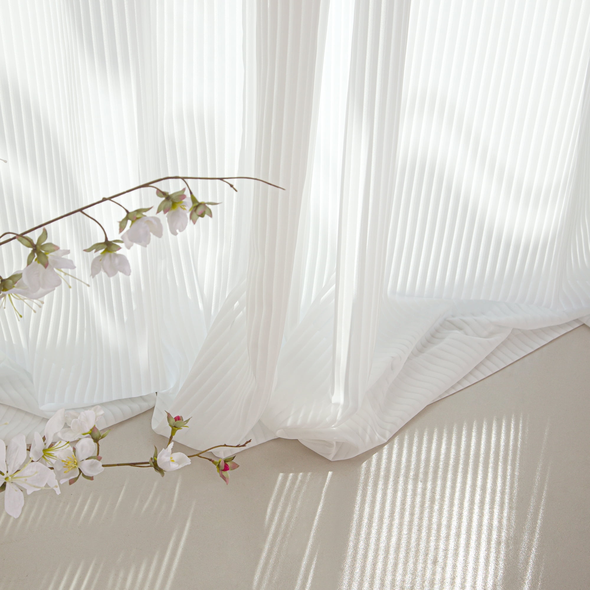 NICETOWN Striped Sheer Curtains 72 Inches Long for Living Room, White ...