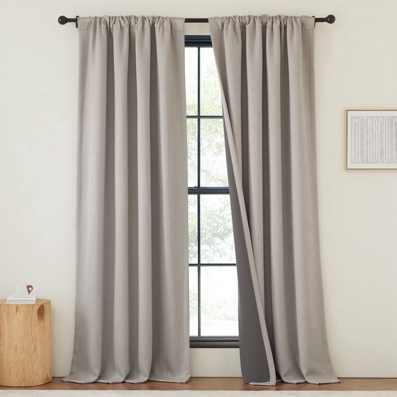 NICETOWN Thick Linen 100% Blackout Curtains 84 inch Length 2 Panels ...