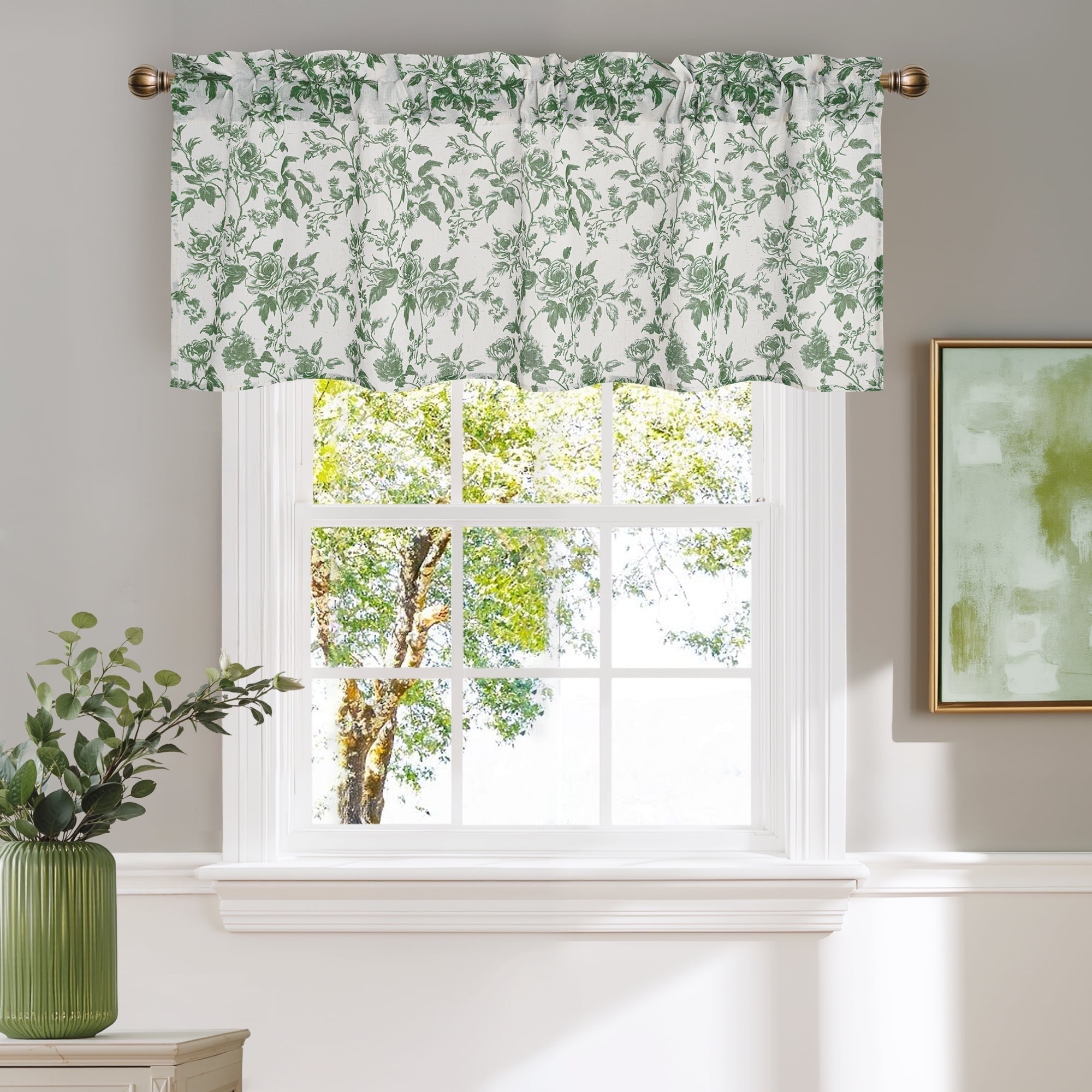 NICETOWN Valance Curtains for Kitchen, Farmhouse Peony Valance Curtains ...