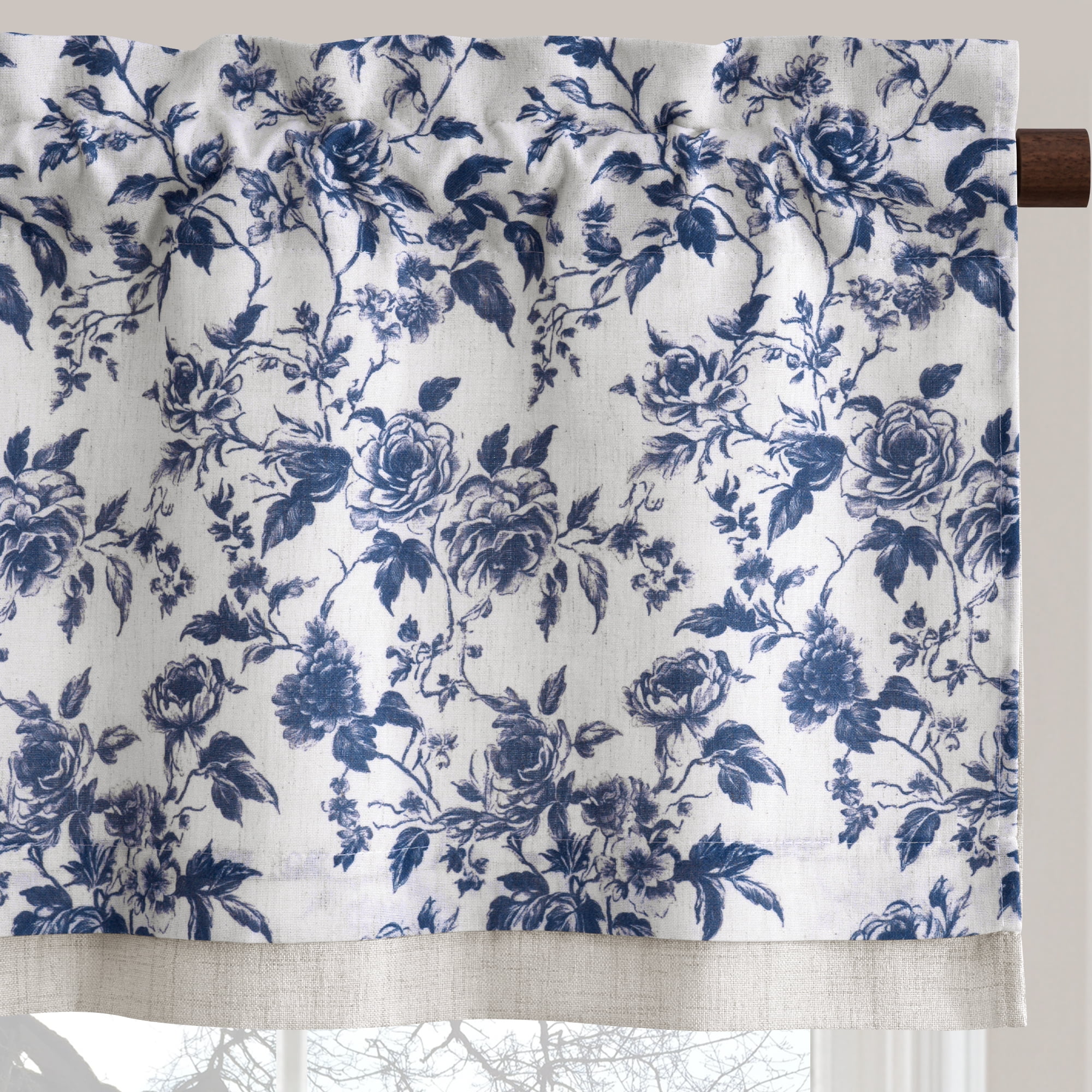 NICETOWN Valance Curtains for Windows, Double Layer Floral Linen ...