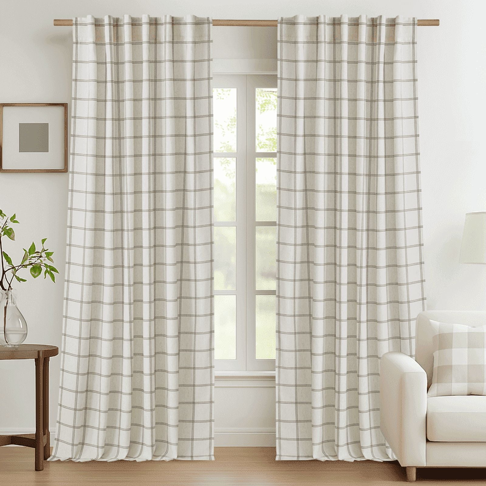 NICETOWN White Plaid Curtains for Living Room 108 inch Length, Check ...