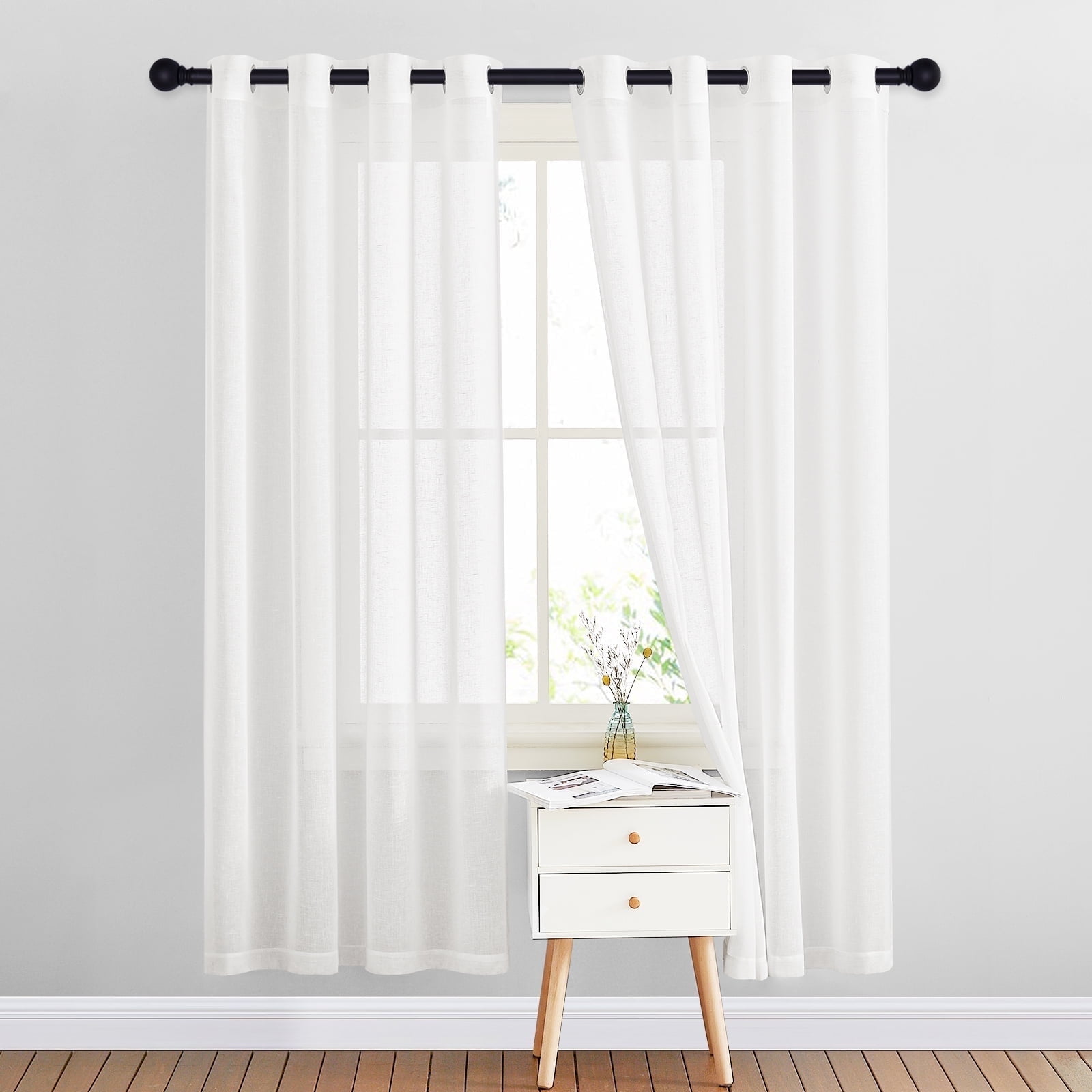 NICETOWN White Sheer Linen Living Room Curtains 72 inch Length 52" Wide ...