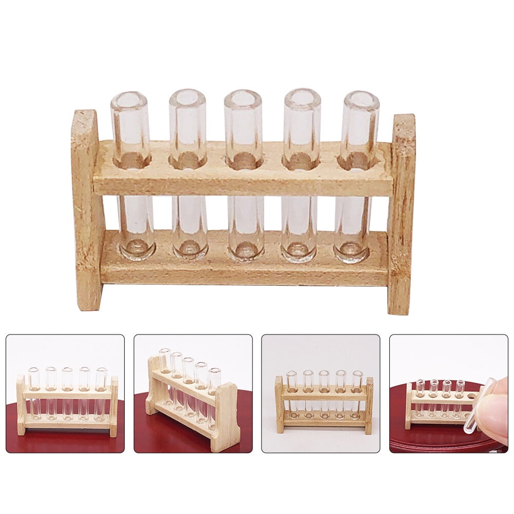 NICEXMAS 1 Set Mini Test Tubes Rack Wooden Cylindrical Laboratory ...