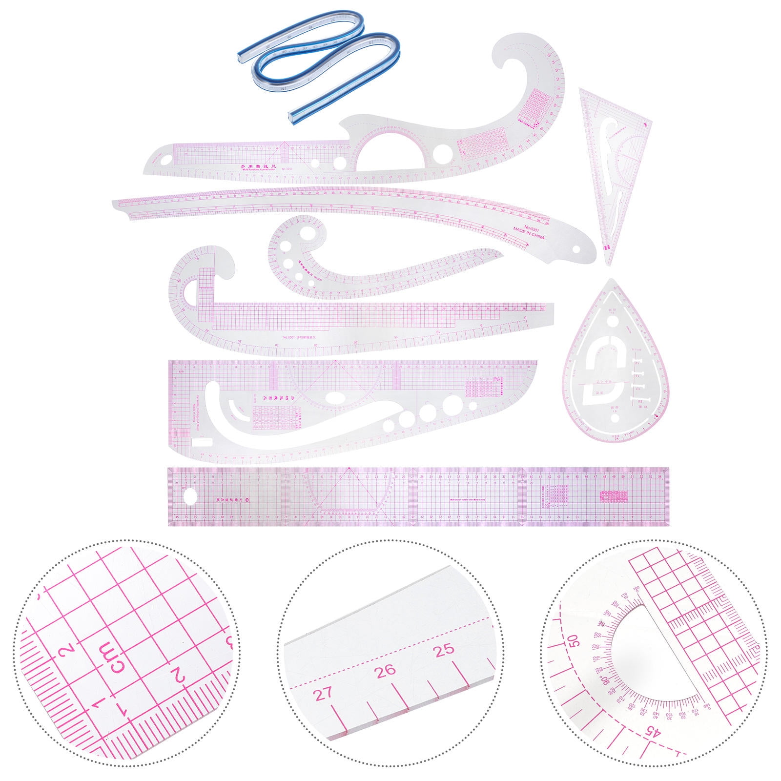 NICEXMAS 9Pcs Sewing Ruler Pattern Making with Transparent Various ...