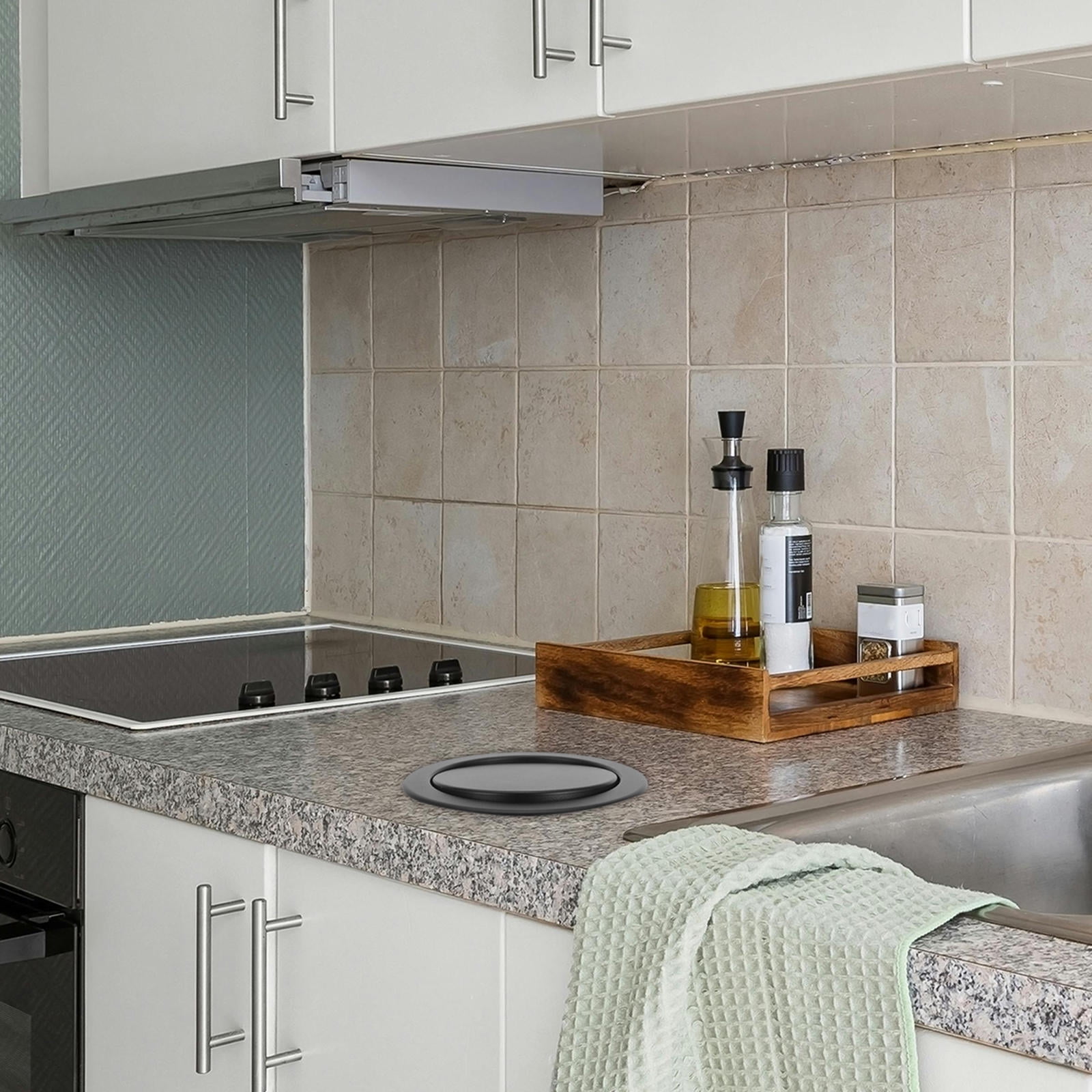 NICEXMAS Trash Chute Lid Recessed Countertop Trash Can Lid Black 430 ...