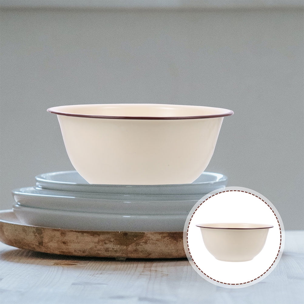 NICEXMAS Extra Large Enamel Bowl Enamelware Cookware Ivory Anti ...