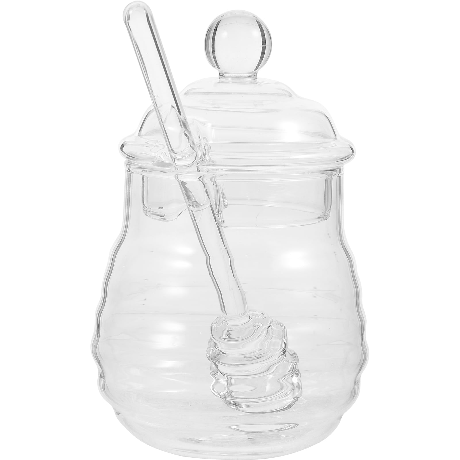 NICEXMAS Honey Jar with Lid and Dipper Transparent Pot Glass Bottle ...