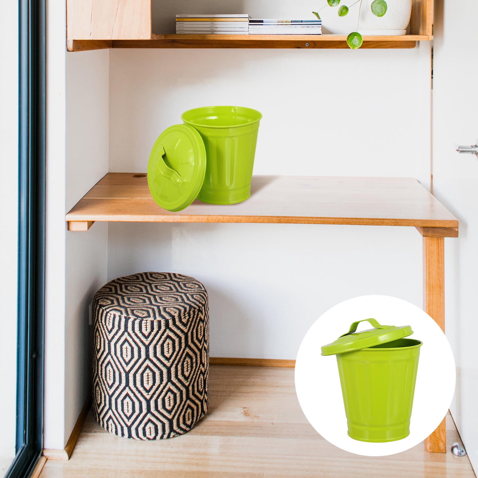 NICEXMAS Desktop Garbage Bin Waste Container Flower Pot with Lid Green ...