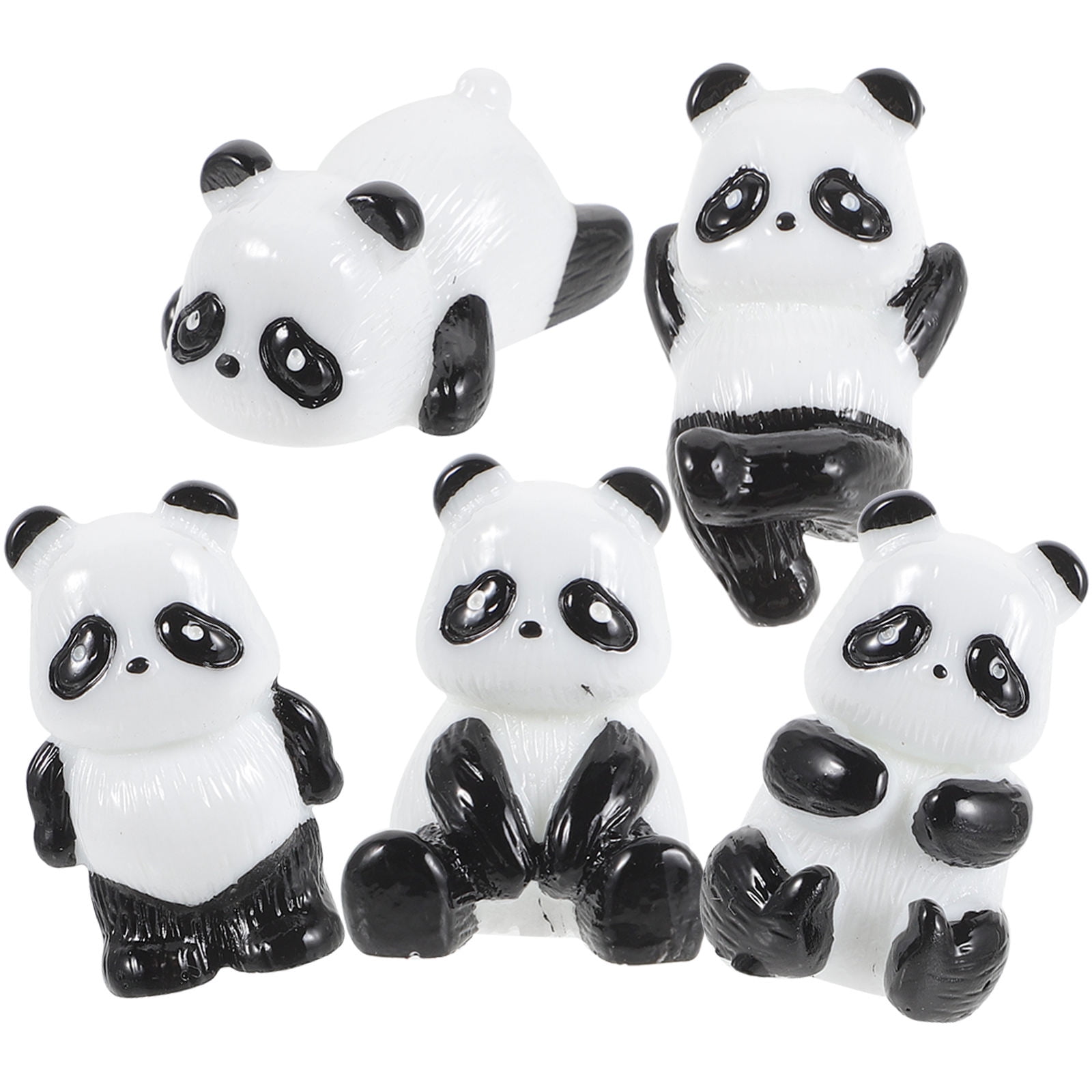 NICEXMAS Mini Panda Statues 5Pcs Tiny Figurines White Plastic Resin ...
