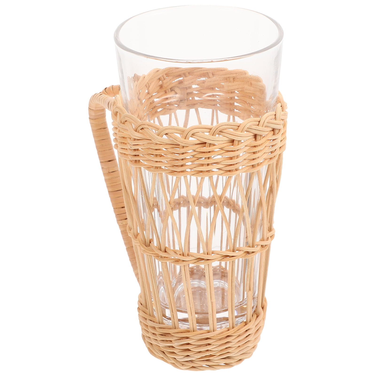 Beige Glass Drinking Cup with Woven Rattan Sleeve HeatResistant for ...