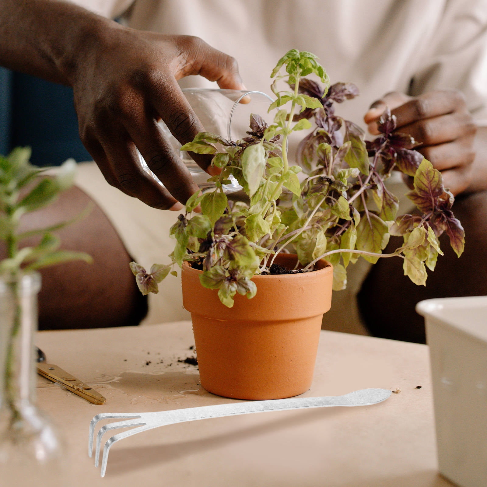 NICEXMAS Small Garden Rake Stainless Steel Prongs rake Handheld ...