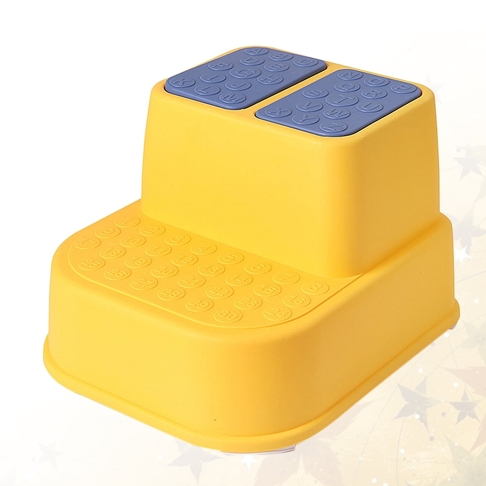 NICEXMAS Double Layers Step Stool Yellow with Alphabet Design Non Slip ...