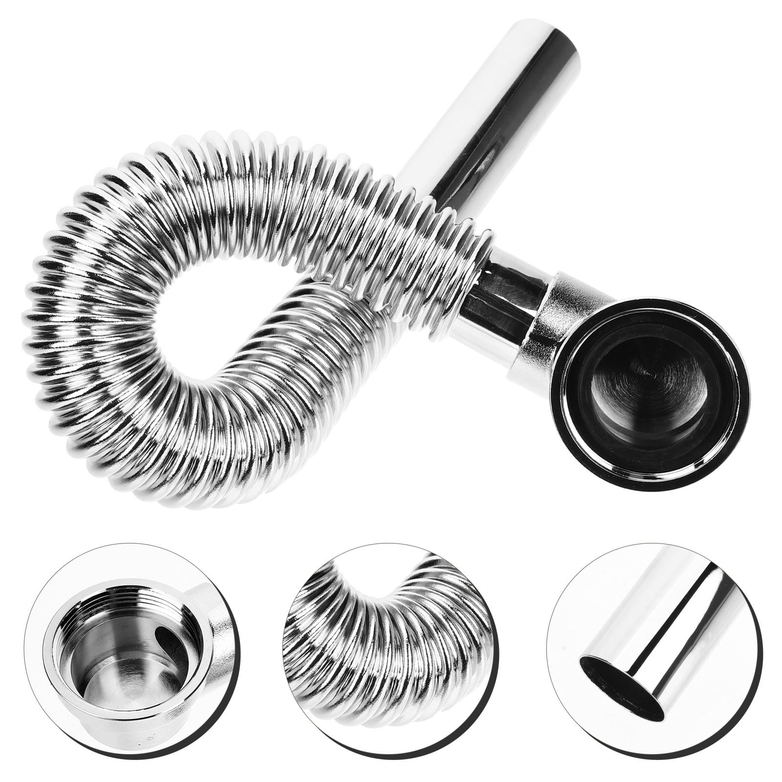 NICEXMAS Universal Copper Tub Drain Pipe for Bathtub Use Silver Color Flexible and 6.5 Feet ...