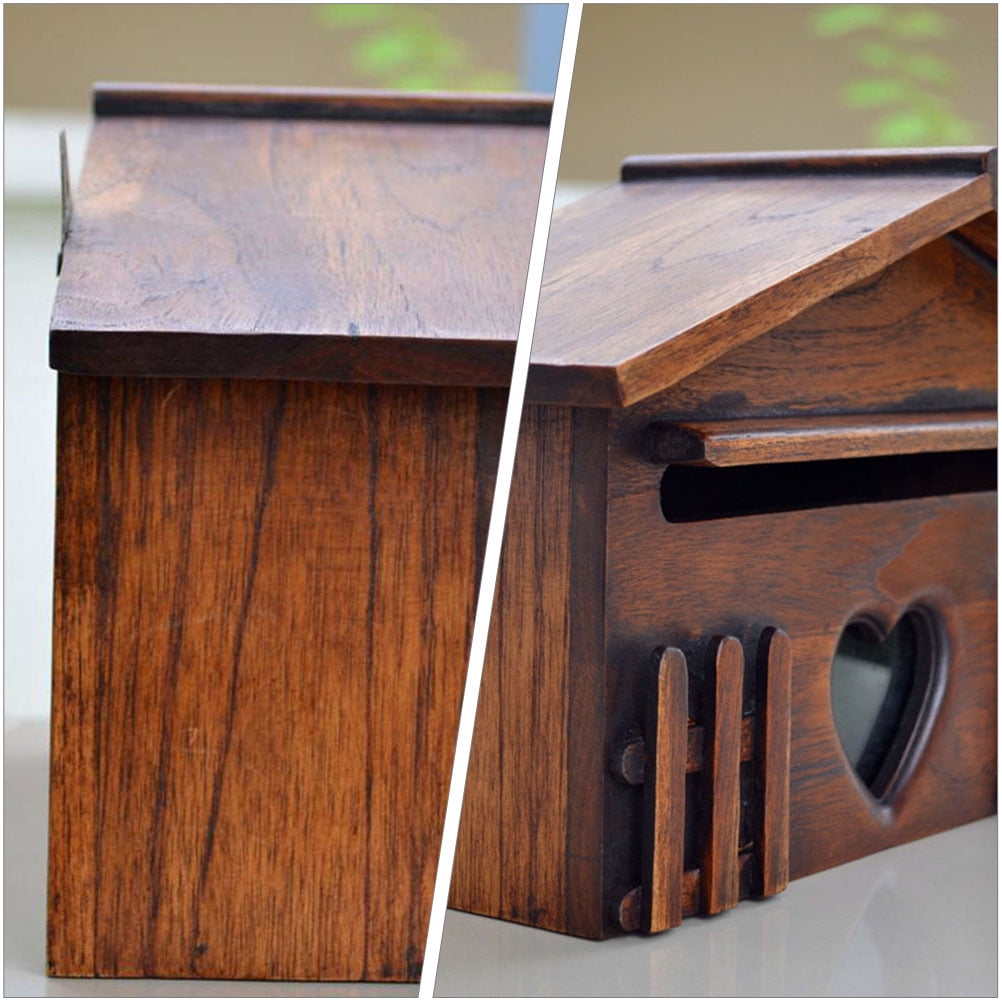 NICEXMAS Wall Mount Mailboxes Wooden Collection Box Vintage Style Light ...