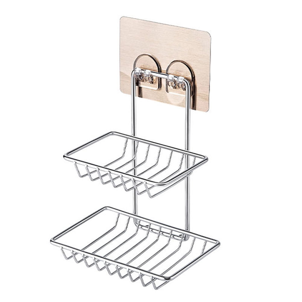 NICEXMAS Double Layer Stainless Steel Soap Rack Wall Mounted No Drill ...