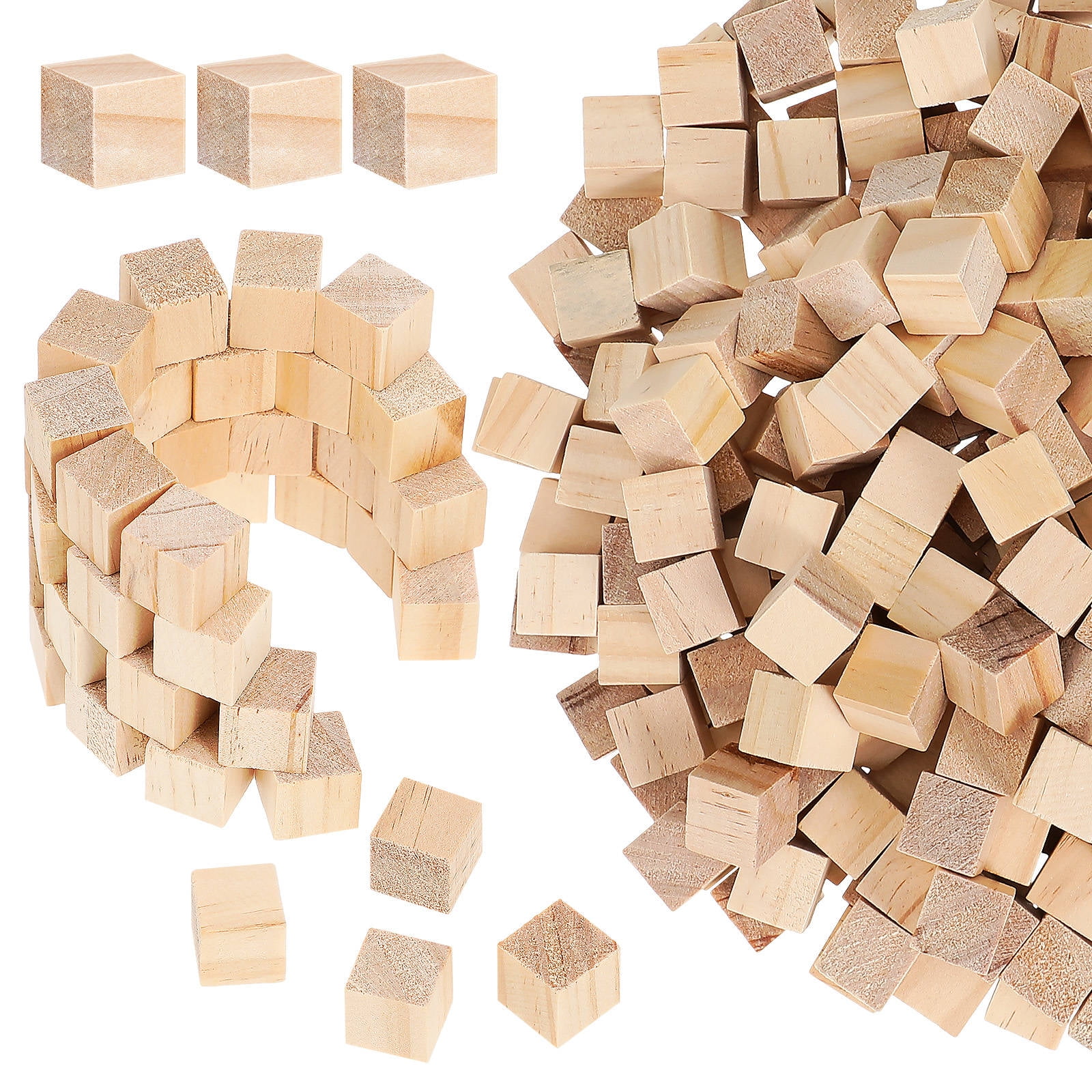 NICEXMAS Wood Blocks For Craft Enthusiasts 300 Pcs Khaki Pine Wood Cube ...