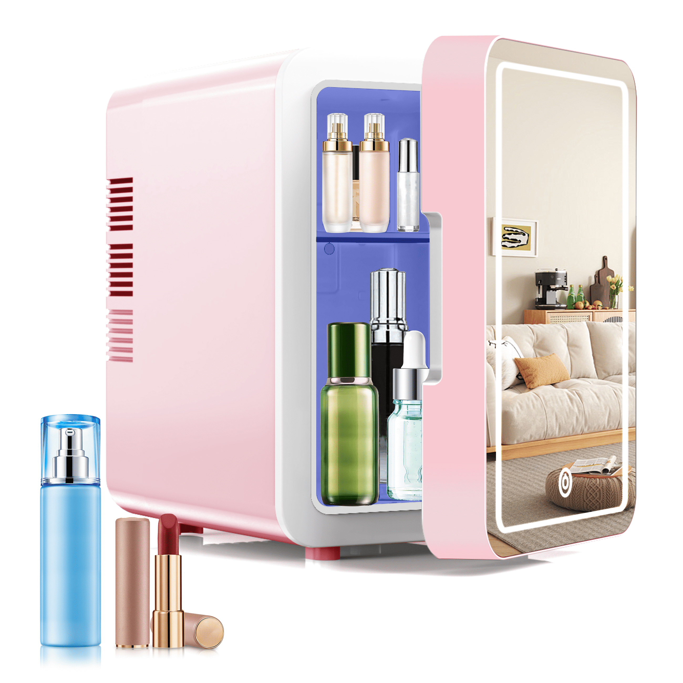 NICHION Beauty Mini Fridge with LED Mirror Door for Skincare, 4 Liter ...