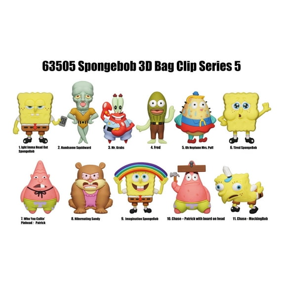 Nickelodeon 3D Foam Bagclip Series 5, SpongeBob, Patrick, Sandy, Mrs ...