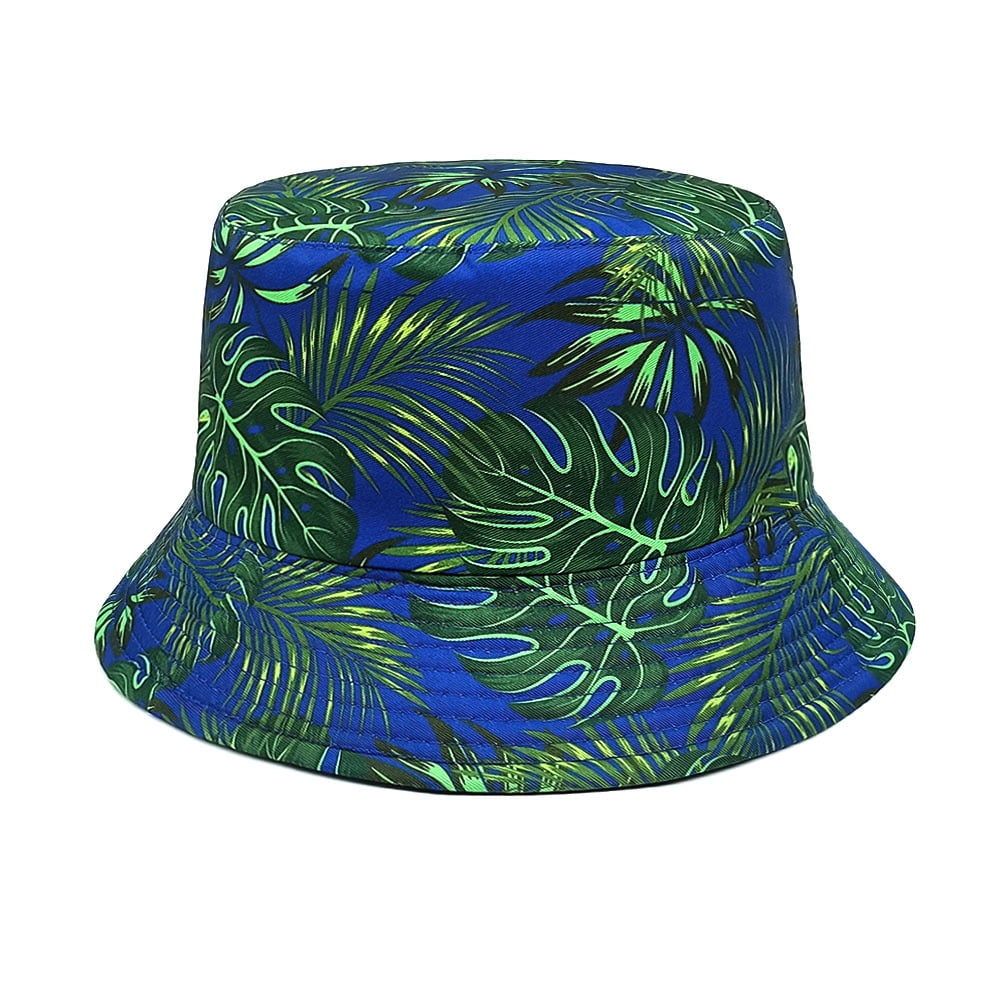 NICKSUN Blue Palm Leaf Print Bucket Hats Fashion Sun Cap Outdoor ...