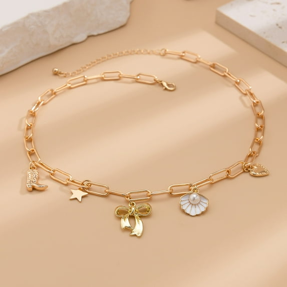 NICKSUN Charm Necklace for Women Shell Pearl Paperclip Choker Necklaces ...