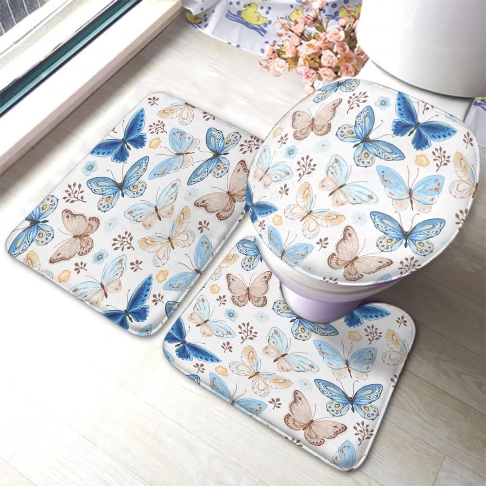 NICKSUN Colored Butterflies Bathroom Rugs Sets 3 Pieces, Inculding U ...