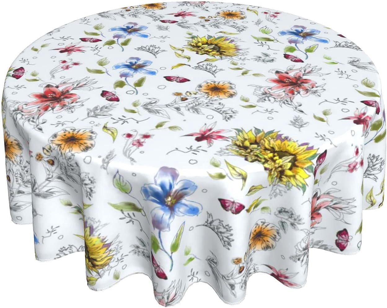 NICKSUN Colorful Floral Tablecloth Round 60 Inches Sunflower Tablecloth ...